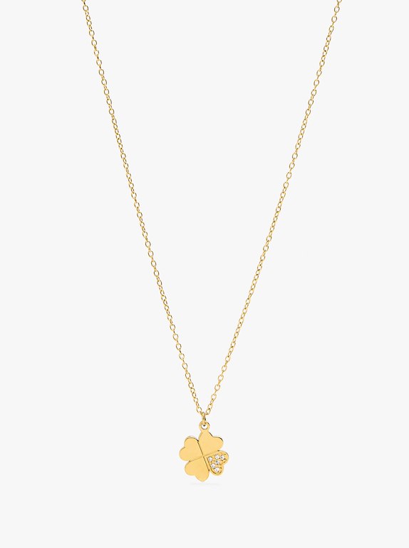 NECKLACE WITH CLOVER AND CRYSTALS - STAINLESS STEEL