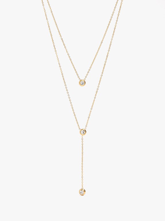 DOUBLE NECKLACE WITH CRYSTALS - STAINLESS STEEL
