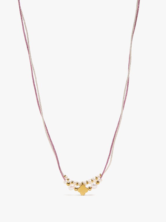 SET OF CORD NECKLACES WITH PEARLS AND BEADS - STAINLESS STEEL