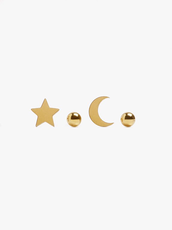 SET OF STAR AND MOON EARRINGS - STAINLESS STEEL