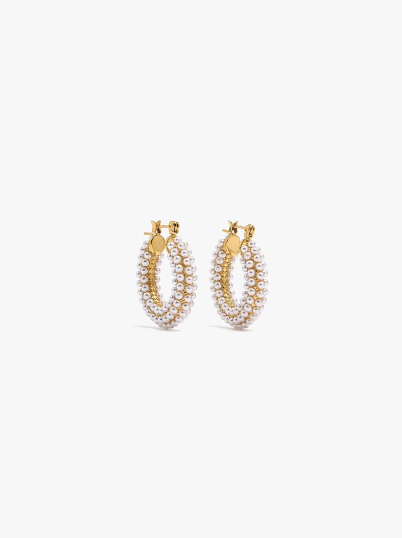 HOOP EARRINGS WITH PEARLS - STAINLESS STEEL