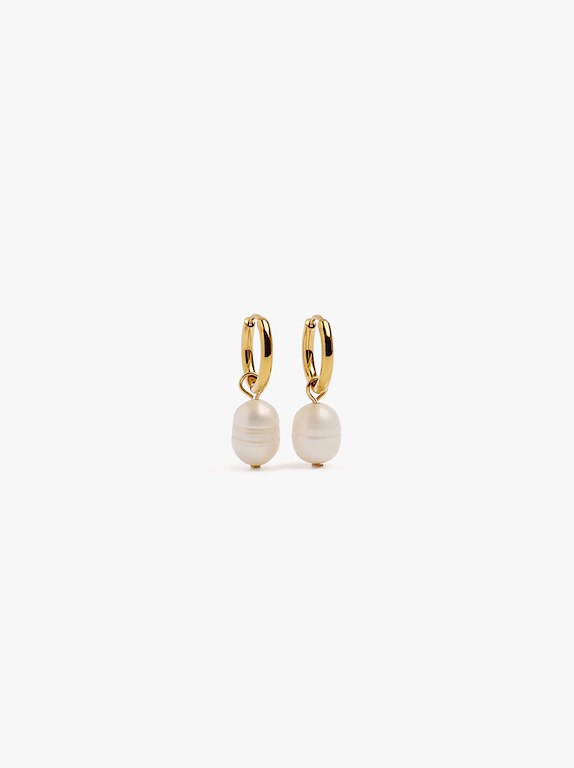 HOOP EARRINGS WITH FRESHWATER PEARLS - STAINLESS STEEL