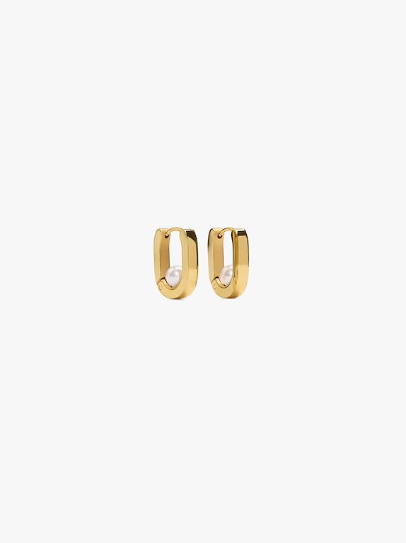 FLAT HOOP EARRINGS WITH PEARLS - STAINLESS STEEL