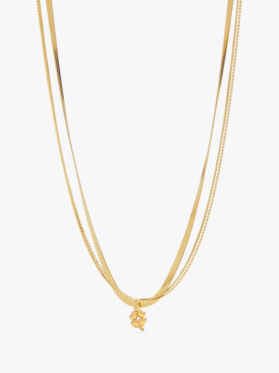 MULTI-COLLAR PENDANT WITH CLOVER - STAINLESS STEEL