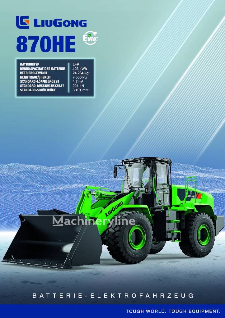 Novi LiuGong 870 HE vollelektrisch, 24.2 t, 4.7-5.2 cbm prednji utovarivač