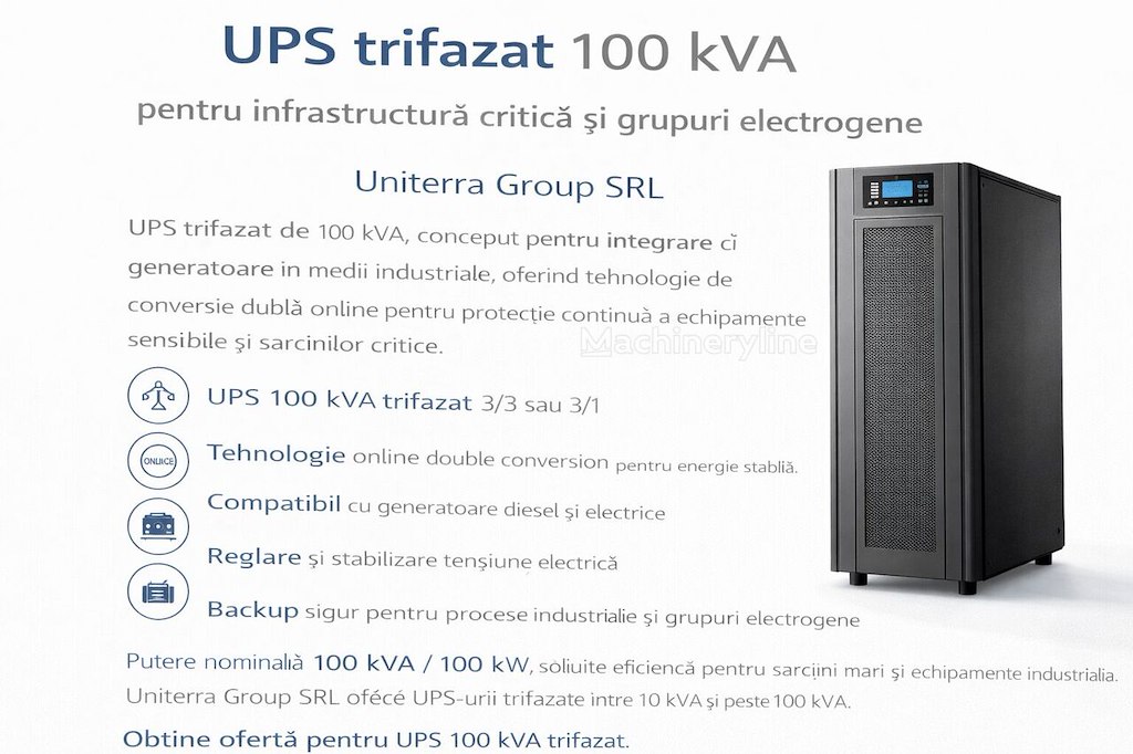 Novi UPS trifazat 100 kVA pentru generatoare industriale și infrastru diesel generator