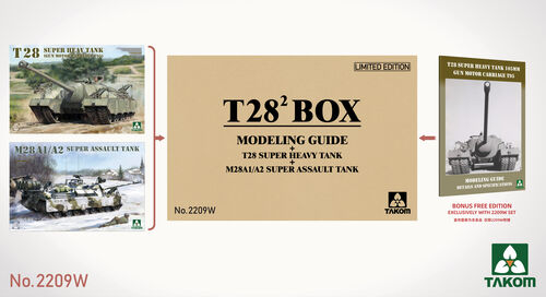 NEW! Takom 2209W T28 Box Modeling Guide + T28 Super Heavy Tank + M28 A1/A2 Super Assault Tank (3 in 1 Kit)