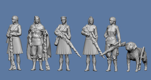 Germania-Figuren 35-WW2-0700 USSR - Soviet Female Snipers With Dog