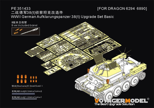 NEW! VoyagerModel.Co.Ltd PE351433B German WWII Aufklarungspanzer 38(t) - Basic Upgrade Set with Gun Barrel (for Dragon 6294 and 6890 Kits)