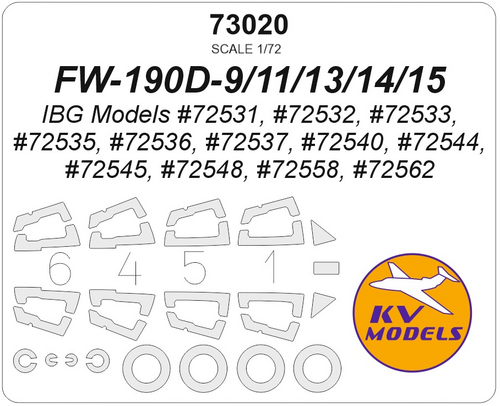 NEW! KV Models 73020 Focke Wulf Fw-190 D-9 / D-11 / D-13 / D-14 and D-15 - Mask Set + Wheels Masks (for IBG Kits)