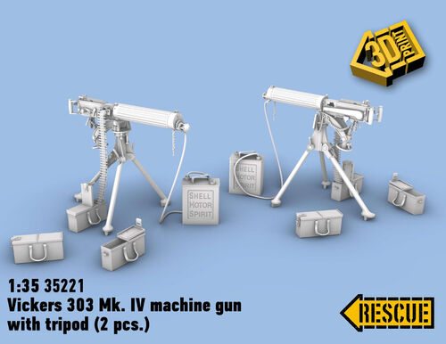 Rescue Models 35221 Vickers 303 Mk. IV Machine Gun with Tripod (2 pcs / 3D-Printed)