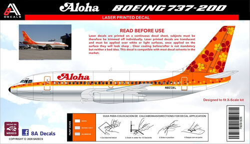 NEW! 8aDecs 7909-928-144-PW Boeing 737-200 - Aloha Airlines (Printed Windows)