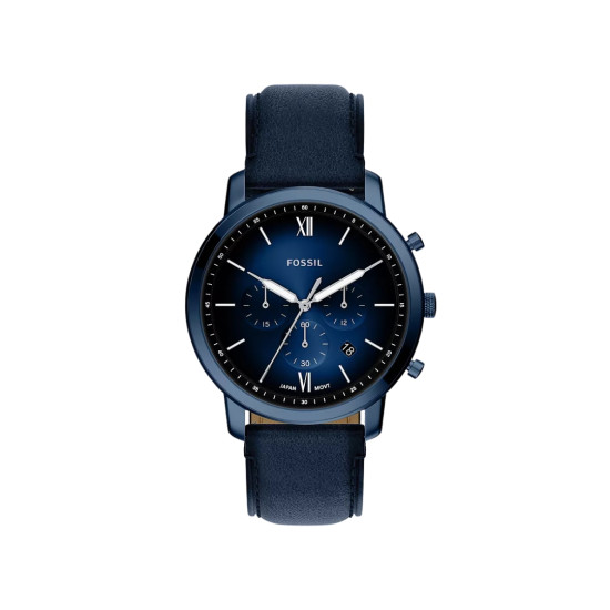 Fossil FS6168 muški sat Neutra Chronograph Navy Blue Minimalist kožni kaiš Sunray Slim Dial 44mm