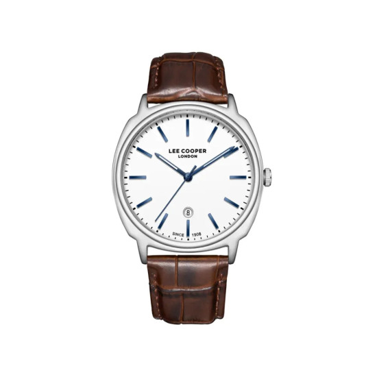 Lee Cooper London LC08248.332 muški sat Old Money Vibe Classic Brown kožni kaiš White Dial 41mm Cobalt Blue kazaljke