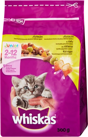 whiskas
Junior suva hrana za mačiće od 2-12 meseci, briketi sa piletinom, 300 g
Kompletna hrana za životinje