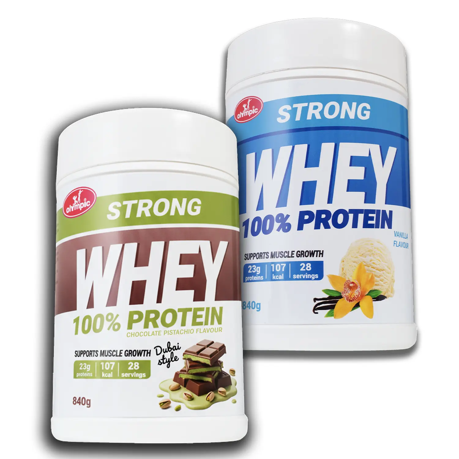 Olympic Protein Strong Whey 100%, Dubai čokolada i Vanila, 840g, 2 komada