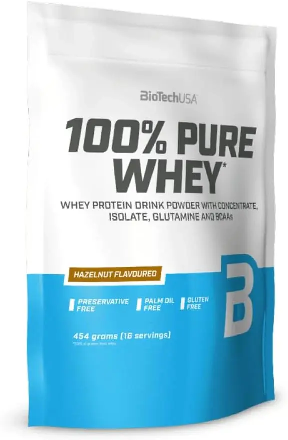 BioTechUSA Whey Protein 100% Pure, Lešnik, 454 g