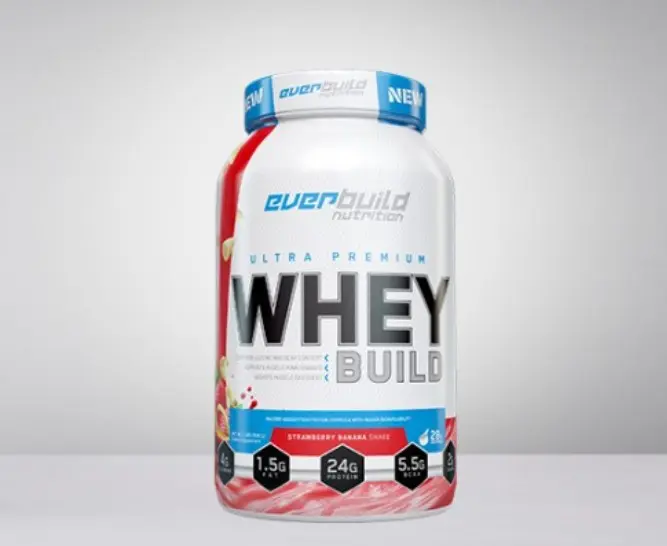 Everbuild Nutrition Whey Protein Build, Jagoda-banana, 908g