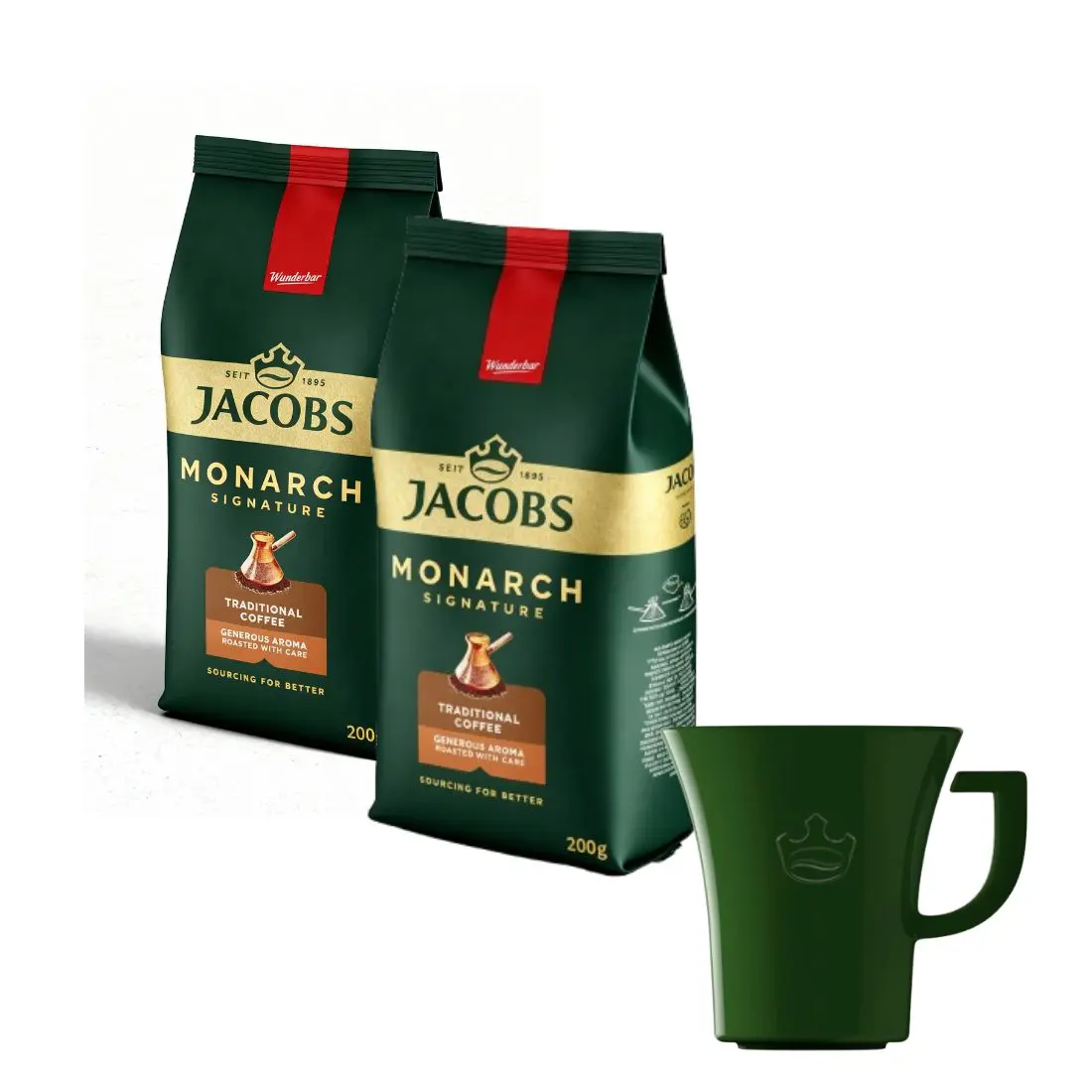 Jacobs Mlevena kafa Monarch traditional, 2 x 200 g + Šolja