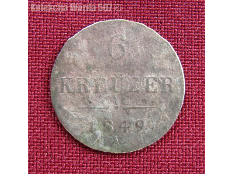 Srebrna Kovanica 6 Kreuzer Krajcara 1849. A Austrija