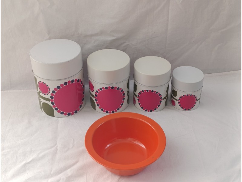 Vintage ex-YU set: 4 limene kutije i KRK činija