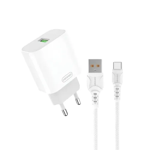 KUĆNI PUNJAČ DENMEN DC07T FAST 18W 3.6A + KABAL TYPE C BELI