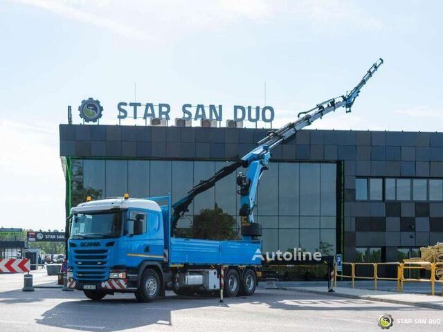 Scania G450 6x4 PALFINGER PK 42002 SH Fly Jib Crane kamion s ravnom platformom