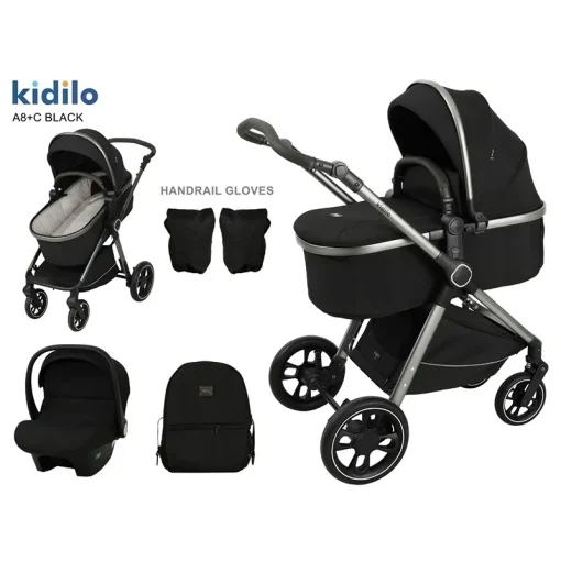 KOLICA ZA BEBE KIDILO A8+C BLACK
Kidilo A8+C 3u1 Dečija Kolica – Kolica, Auto Sedište i Torba BLACK