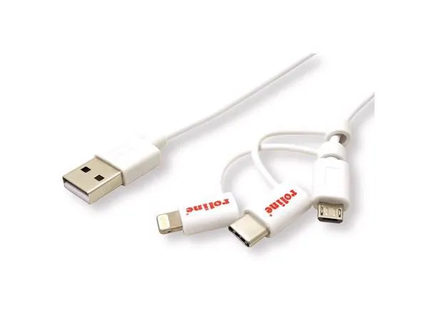 Secomp Roline USB 2.0 Charge & Sync A micro B + 8 pin + Type C m/m 1.0m