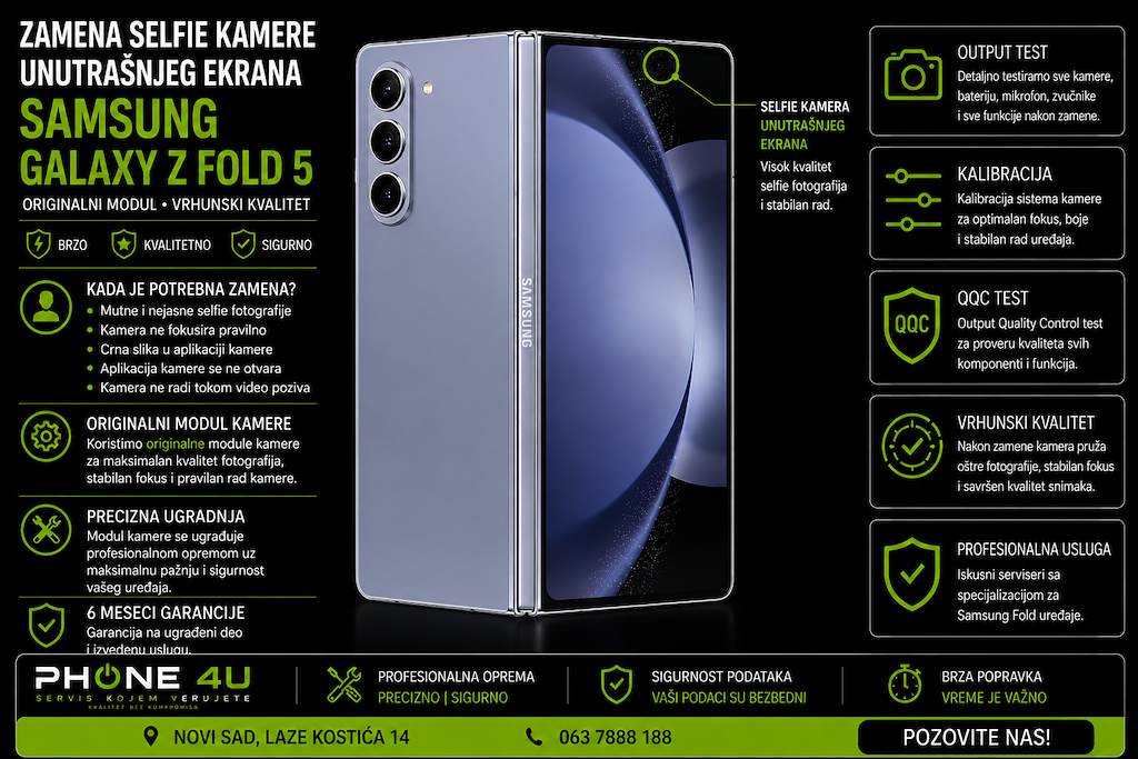 Zamena selfie kamere unutrašnjeg ekrana Samsung Galaxy Z Fold 5