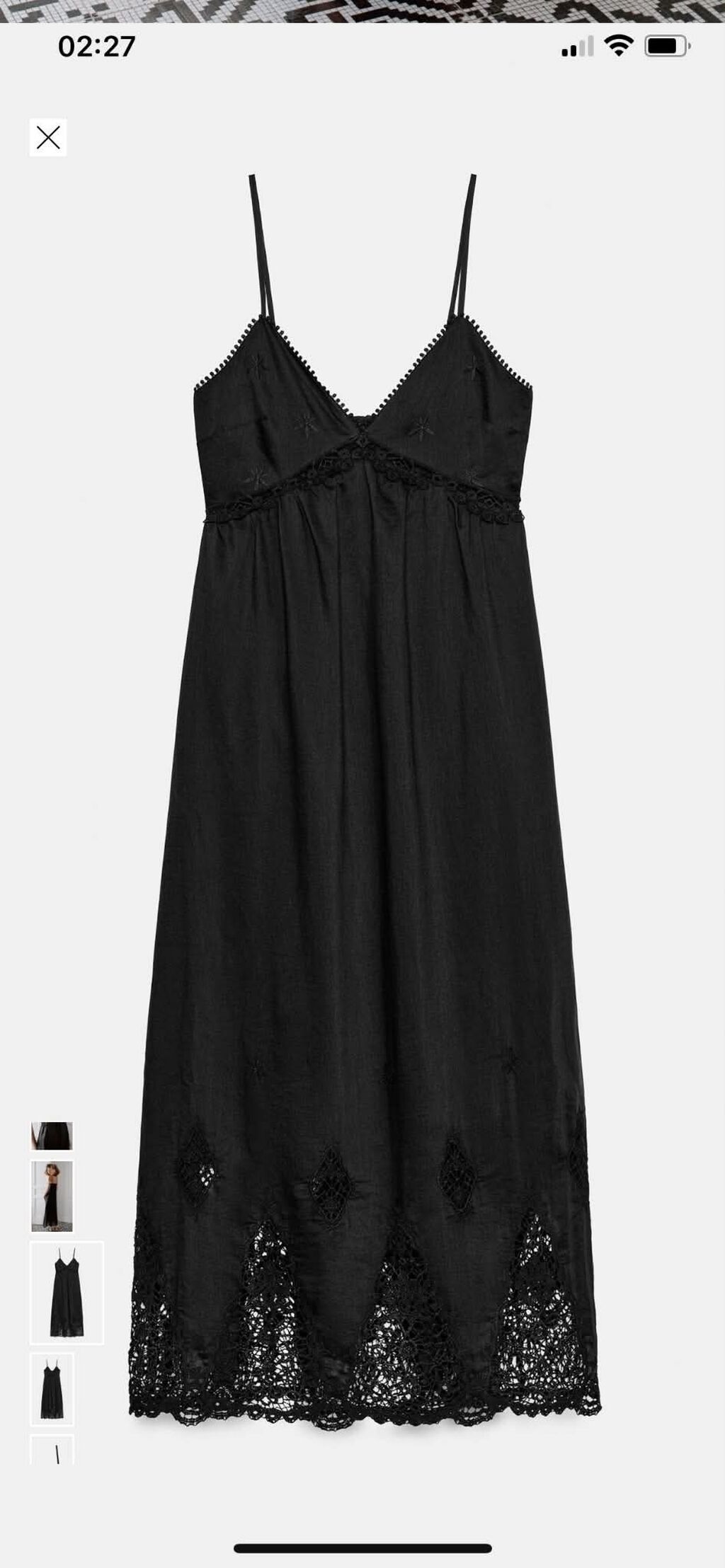 Crna midi haljina na tanke bretele - Model: slip/midi kroj sa V