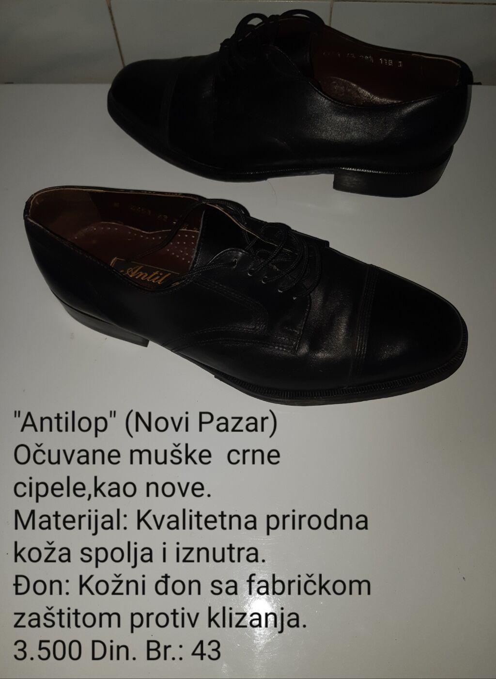 Muške elegantne cipele Antilop (Novi Pazar) – crne - Broj: 43 -