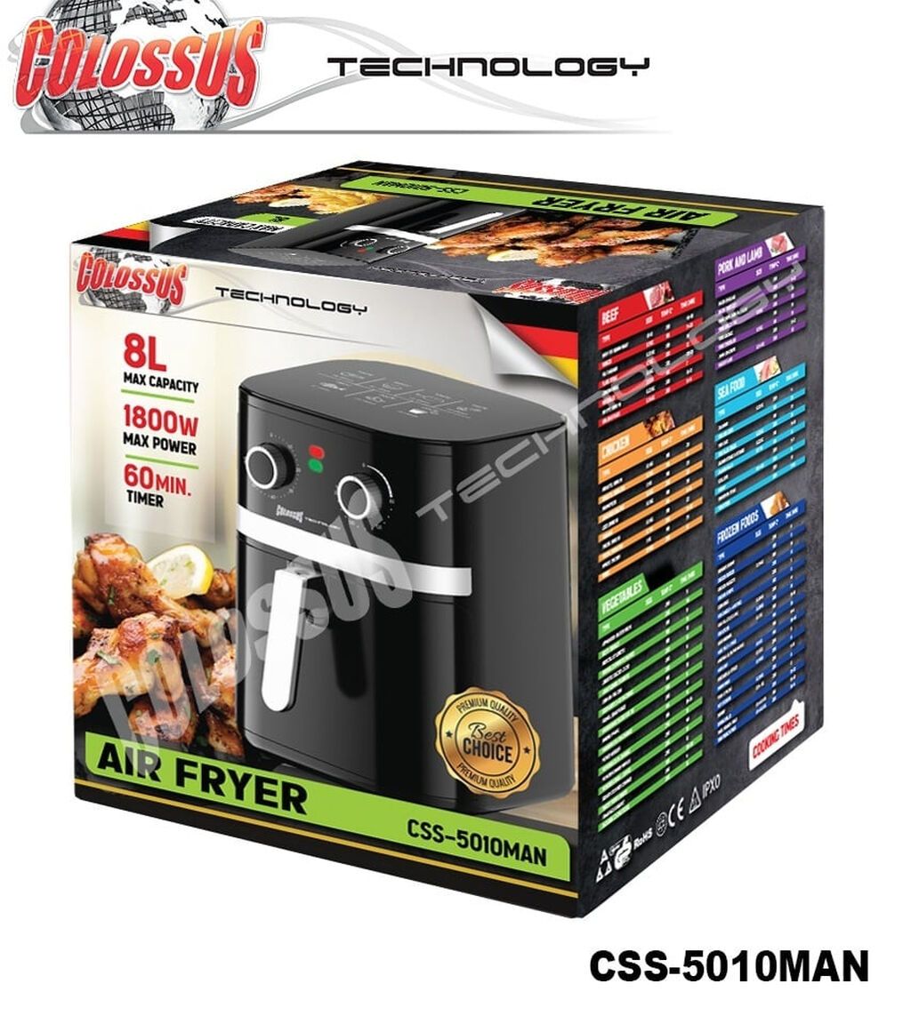 Friteza na vruć vazduh Colossus Technology CSS‑5010MAN - Zapremina: 8