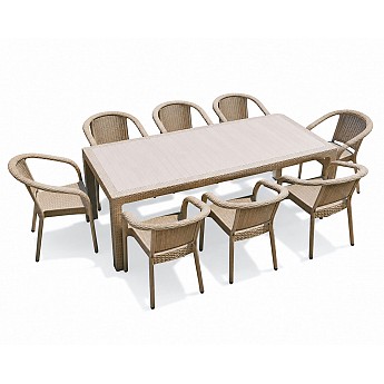 Baštenski set Cane (Sto 150x90 + 8 stolica) - Bež