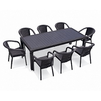 Baštenski set Cane (Sto 150x90 + 8 stolica) - Crna