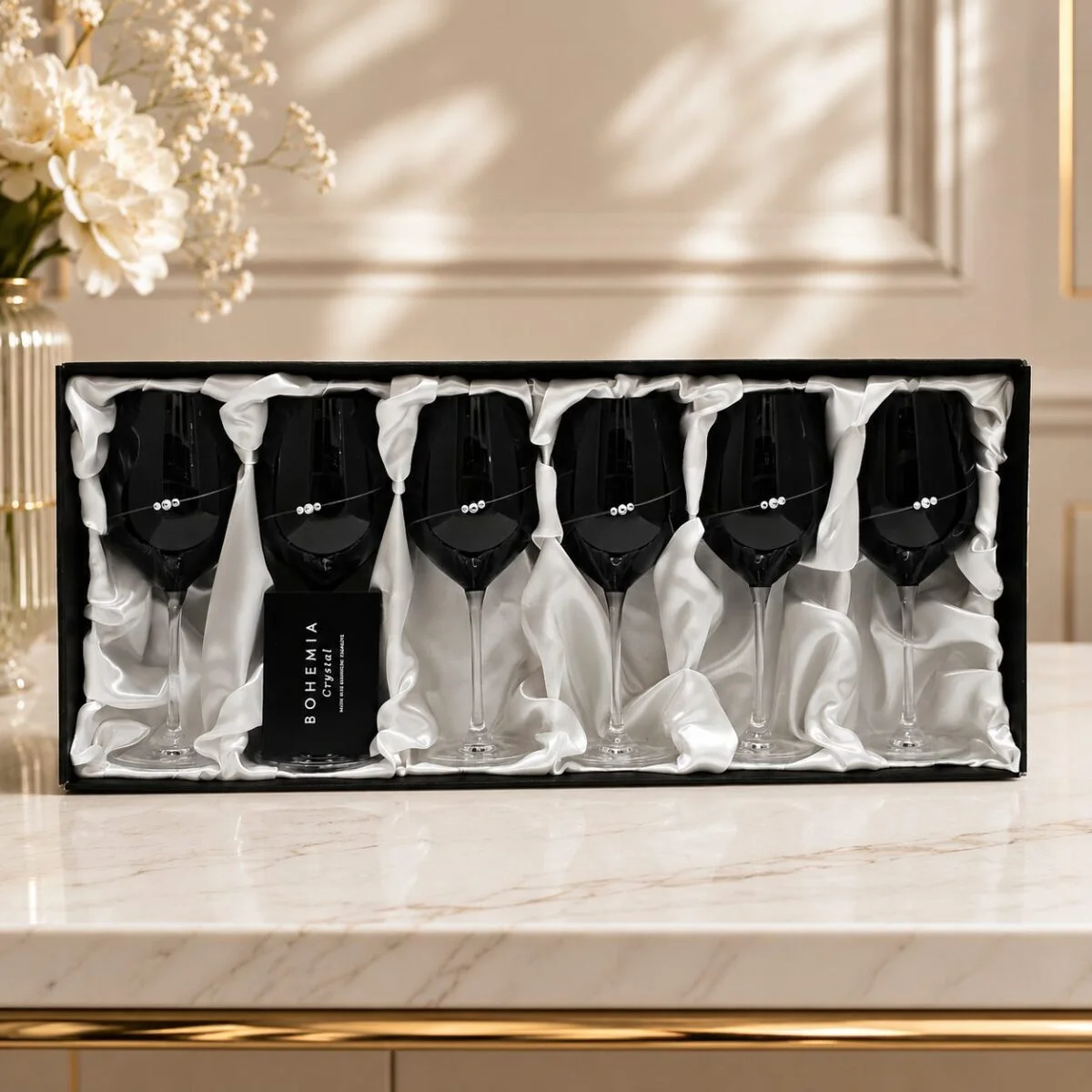 Čaše za vino Swarovski Limosa Crna – set 6 čaša