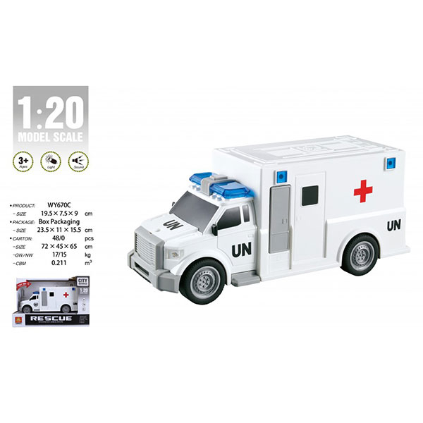 Auto Hitna Pomoć 1:20 Beli sa zvukom i svetlom B/O Wenyi Igračka za Decu WY670C