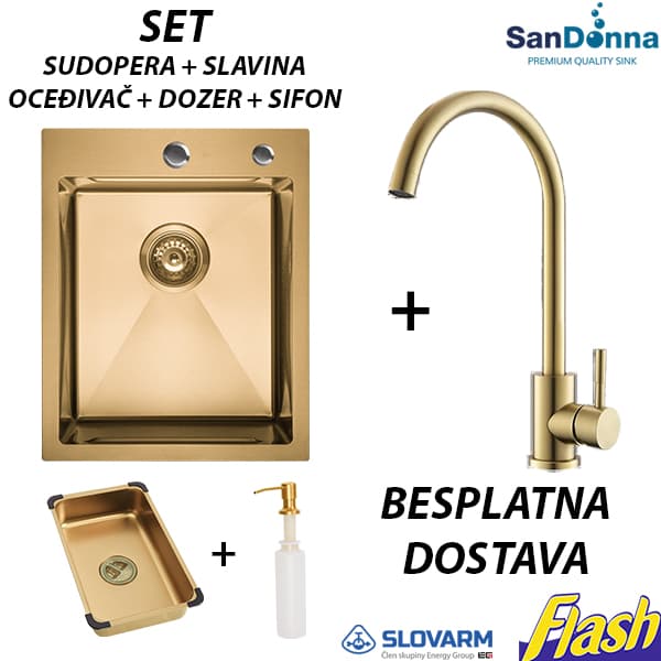 Zlatna INOX Sudopera sa slavinom Slovarm (SET) – SanDonna – HD4050R