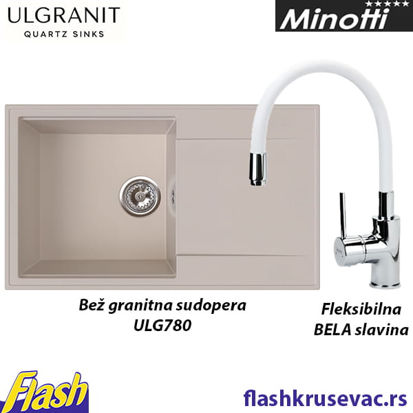Granitna sudopera Ulgranit ULG780 (BEŽ) + fleksibilna slavina Minotti – SET