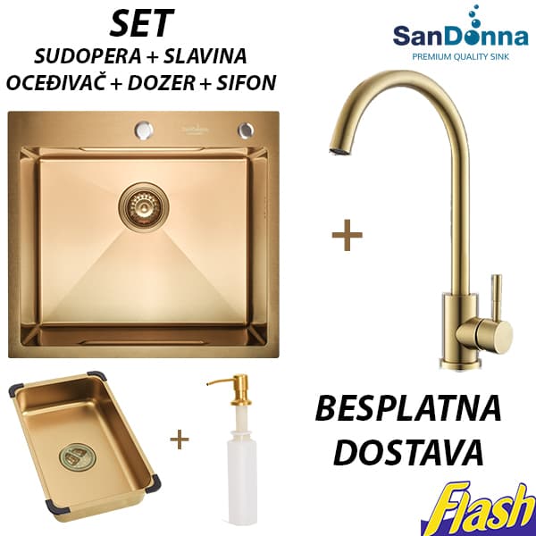 Zlatna INOX Sudopera sa slavinom Slovarm (SET) – SanDonna – HD5550R