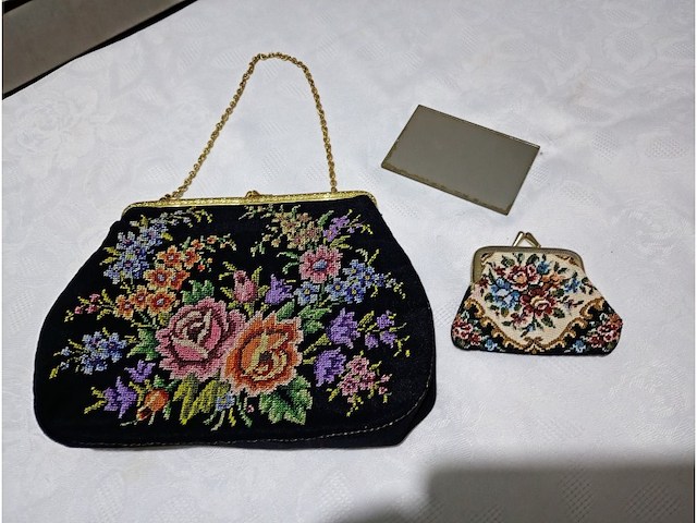 Tašna Vintage goblen rad+ogledalo+novčanik goblen rad