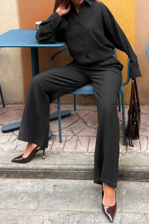 ležeran ženski komplet široka košulja i pantalone KYLARELA BLACK