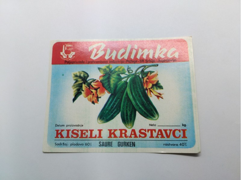 Etiketa Jugoslavija BUDIMKA - Kiseli krastavci