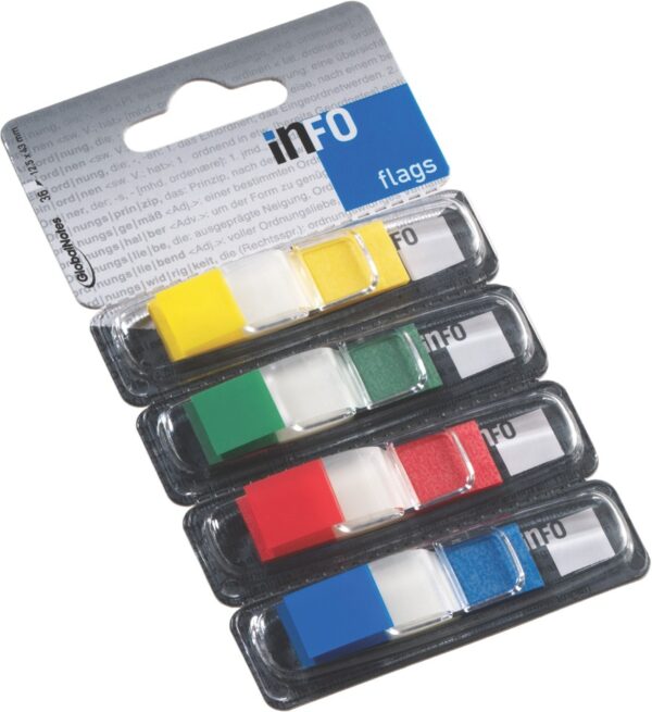 Page marker INFO FLAGS 4×12,5×43 mm, 4x36l transparent +4 boje
