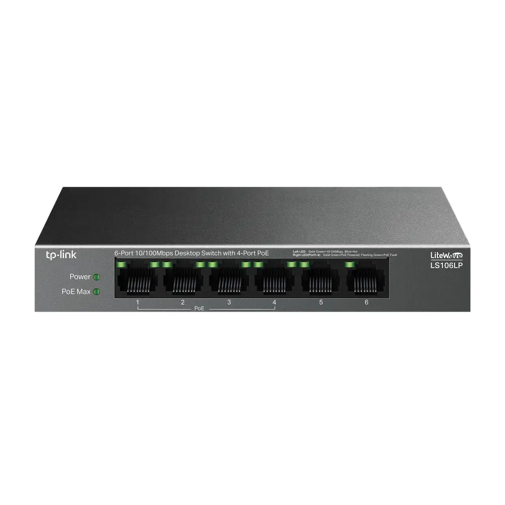 TP-Link 6-Port 10/100Mbps Desktop Switch with 4-Port PoE LS106LP(UN)