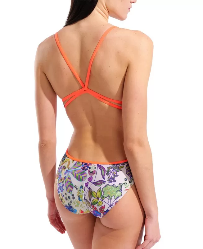 W ARENA PAINTING SWIMSUIT LACE BACK MULTI-BRIGHT CORAL