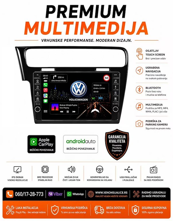 VW GOLF 7 MULTIMEDIJA NAVIGACIJA TOUCH SCREEN 10 INCA ANDROID,CAR PLAY