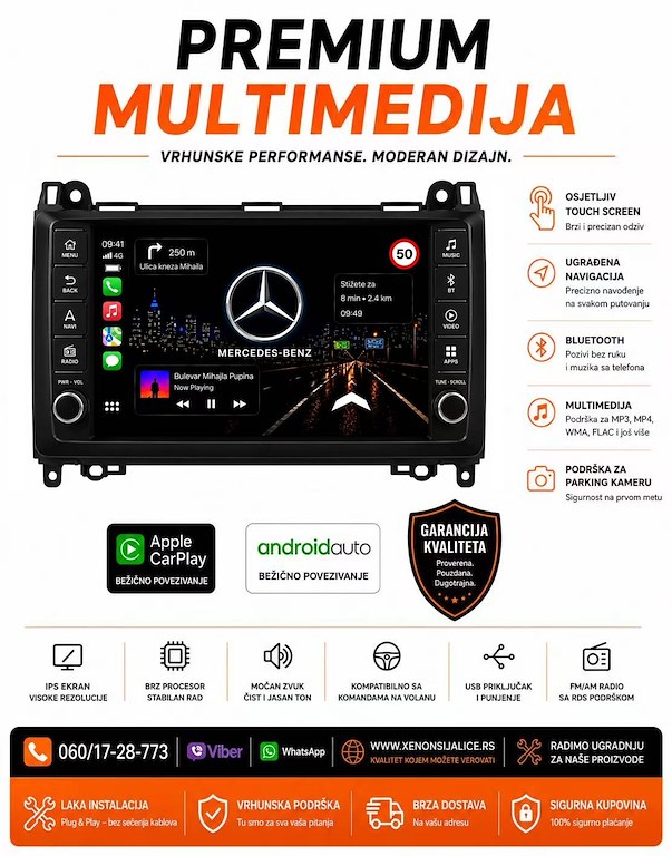 MERCEDES A,B KLASA,SPRINTER,VITO,VIANO MULTIMEDIJA ANDROID,CAR PLAY NAVIGACIJA TOUCH SCREEN 10 INCA