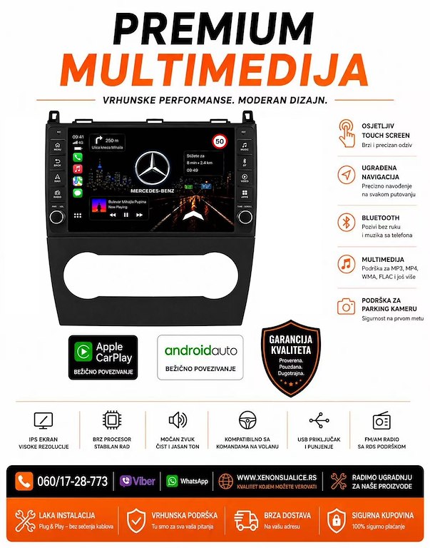 MERCEDES A,B KLASA MULTIMEDIJA ANDROID,CAR PLAY NAVIGACIJA TOUCH SCREEN 10 INCA