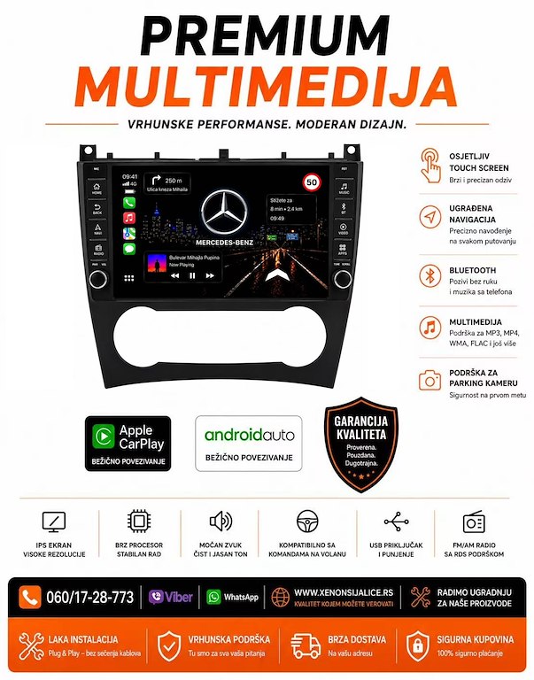 MERCEDES C KLASA MULTIMEDIJA ANDROID,CAR PLAY NAVIGACIJA TOUCH SCREEN 10 INCA